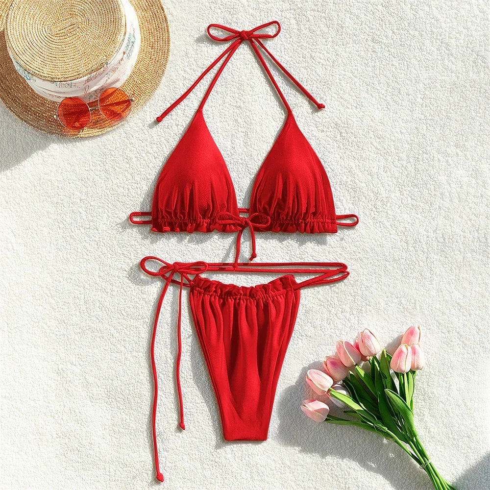 Bikini String Women Backless Micro Triangle Thong Y2K Split Swimsuit B ...